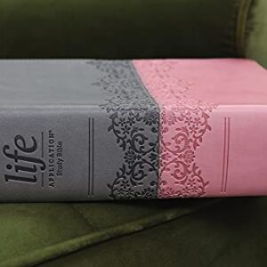 NIV, Life Application Study Bible, Third Edition, Large Print, Leathersoft, Gray/Pink, Red Letter, Thumb Indexed