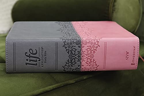 NIV, Life Application Study Bible, Third Edition, Large Print, Leathersoft, Gray/Pink, Red Letter, Thumb Indexed