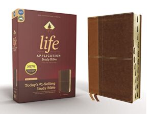 niv, life application study bible, third edition, leathersoft, brown, red letter, thumb indexed