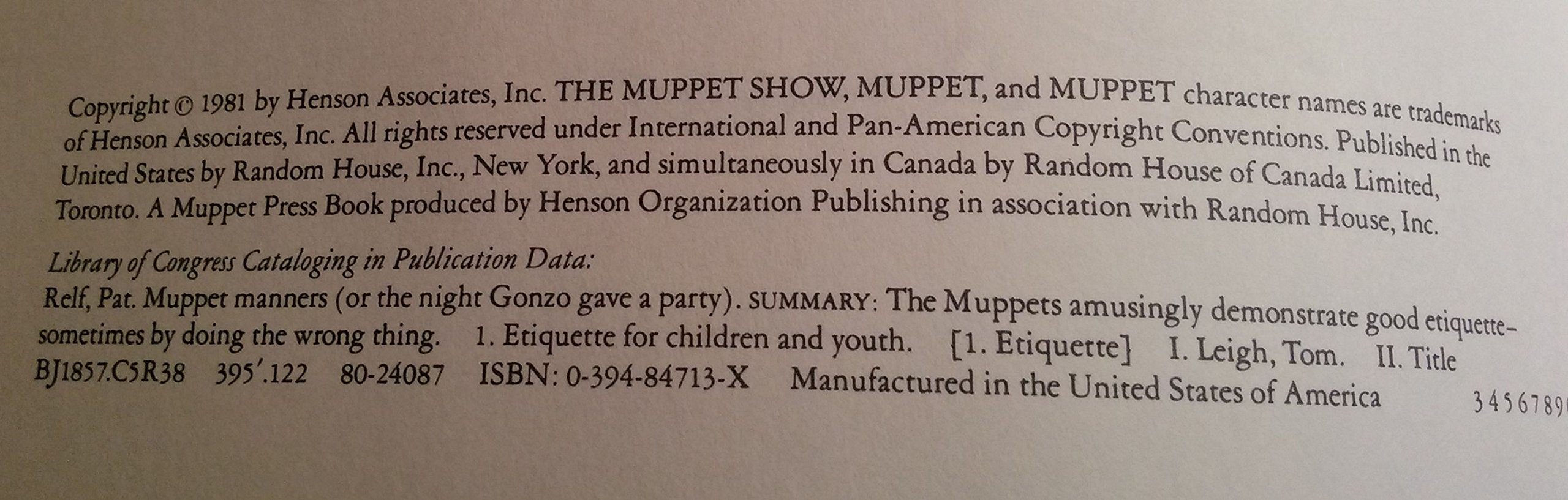 Muppet Manners: Or, the Night Gonzo Gave a Party : Starring Jim Henson's Muppets