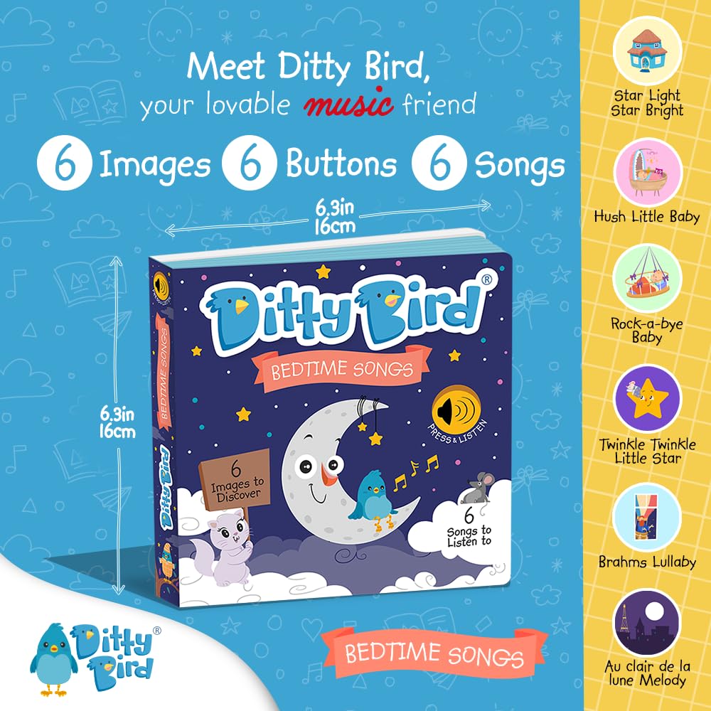 DITTY BIRD Musical Books for Toddlers | Bedtime Sound Book | Twinkle Twinkle Little Star Nursery Rhyme Toys | Interactive Toddler Books for 1 Year Old to 3 Year Olds | Sturdy Sing Along Talking Book