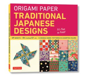 origami paper - traditional japanese designs - large 8 1/4": tuttle origami paper: double sided origami sheets printed with 12 different patterns (instructions for 6 projects included)