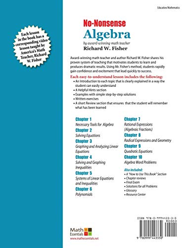 No-Nonsense Algebra, 2nd Edition: Part of the Mastering Essential Math Skills Series (Stepping Stones to Proficiency in Algebra)