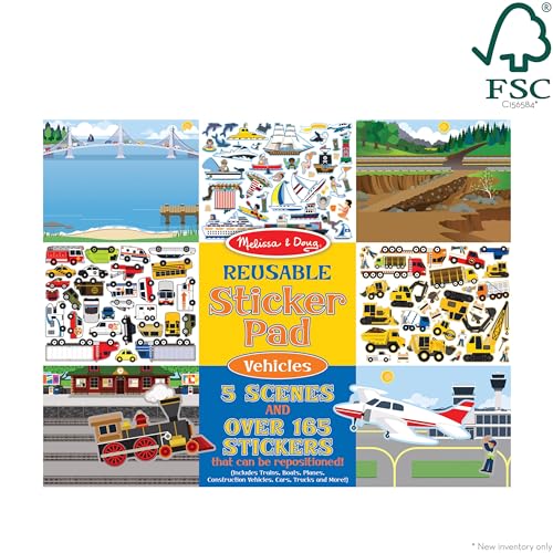 Melissa & Doug Reusable Sticker Pad: Vehicles - 165+ Reusable Stickers - FSC Certified