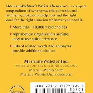 Merriam-Webster's Pocket Thesaurus, Newest Edition, (Flexi Paperback) (Pocket Reference Library)