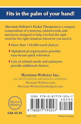 Merriam-Webster's Pocket Thesaurus, Newest Edition, (Flexi Paperback) (Pocket Reference Library)