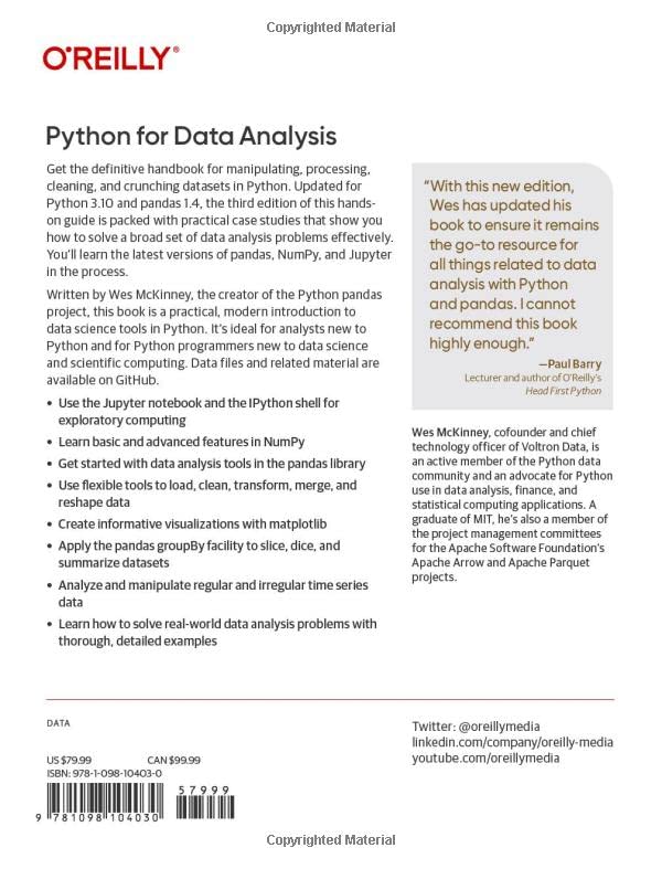 Python for Data Analysis: Data Wrangling with pandas, NumPy, and Jupyter