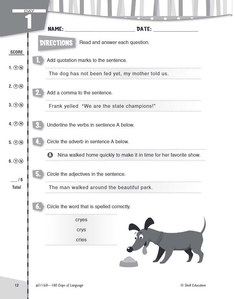 Shell Education 180 Days of Language for Third Grade (180 Days of Practice)