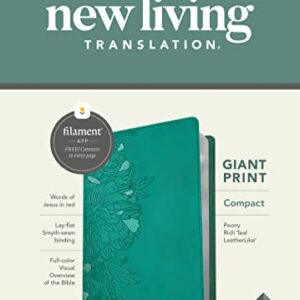 NLT Compact Giant Print Bible, Filament Enabled (LeatherLike, Peony Rich Teal, Red Letter)