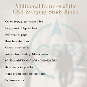 CSB Everyday Study Bible, British Tan LeatherTouch, Black Letter, Study Notes, Illustrations, Aricles, Easy-to-Carry, Easy-to-Read Bible Serif Type