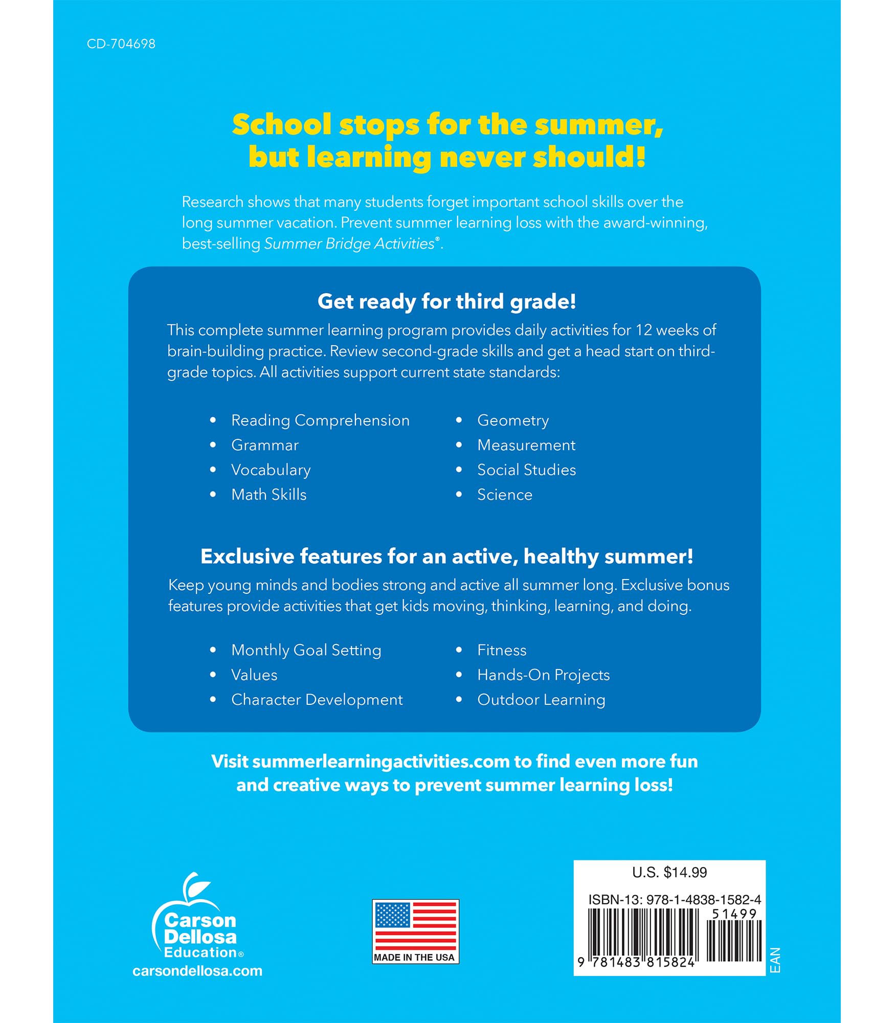 Summer Bridge Activities 2nd to 3rd Grade Workbook, Math, Reading Comprehension, Writing, Science, Social Studies, Fitness Summer Learning Activities, 3rd Grade Workbooks All Subjects With Flash Cards