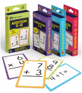 carson dellosa 4-pack math flash cards for kids ages 4-8, 211 addition and subtraction flash cards and multiplication and division flash cards for kindergarten, 1st, 2nd, 3rd, 4th, 5th & 6th grade