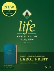 tyndale nlt life application study bible, third edition, large print (leatherlike, teal blue, red letter) – new living translation bible, large print study bible for enhanced readability