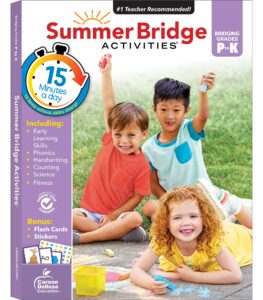 summer bridge activities preschool to kindergarten workbooks, phonics, handwriting, math, early learning summer learning activities, kindergarten workbooks all subjects with flash cards