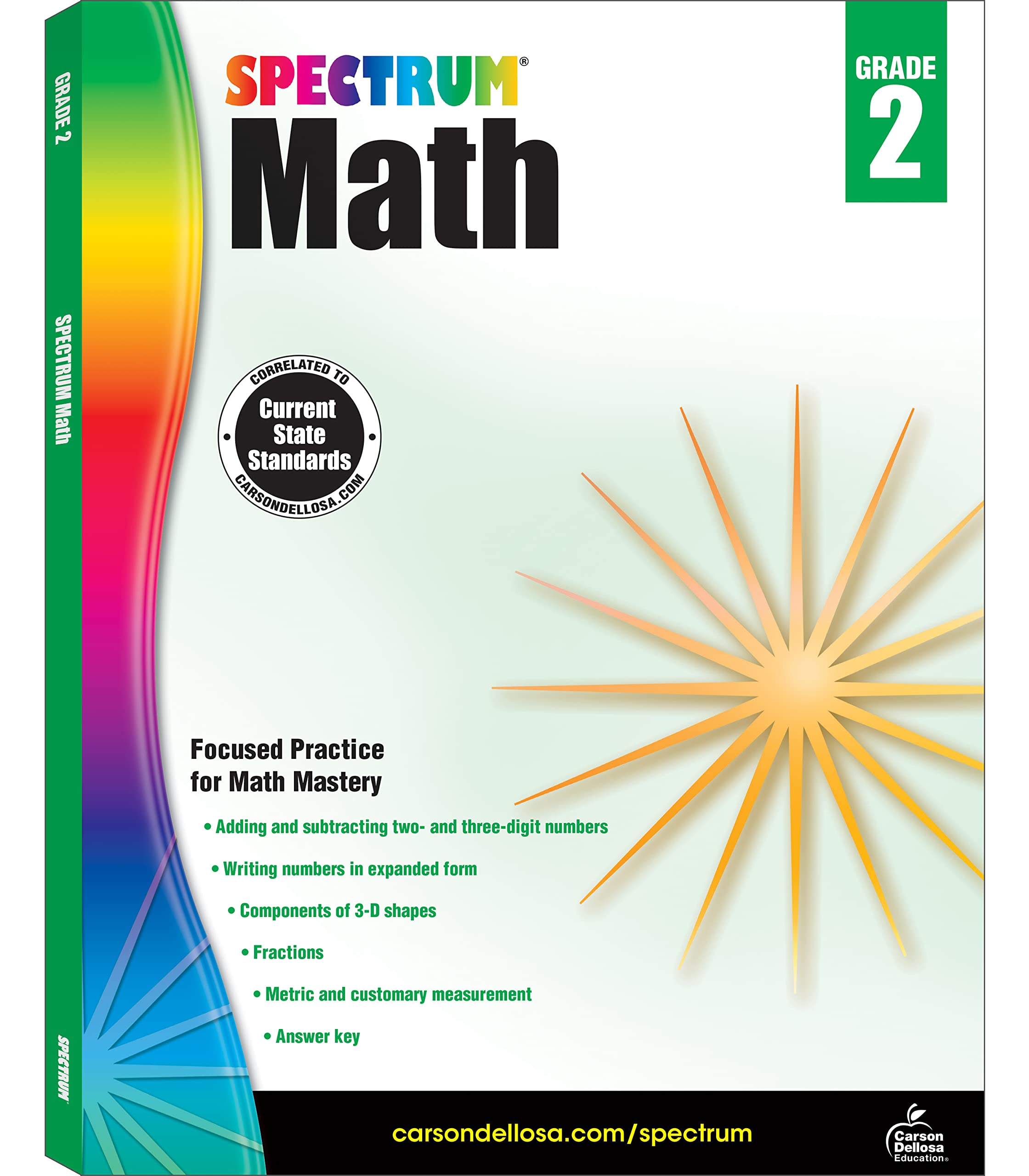 Spectrum 2nd Grade Math Workbook, Ages 7 to 8, Math Workbooks Grade 2 Covering Fractions, Adding and Subtracting 2- and 3-Digit Numbers, 3-D Shapes, and Measurement, Spectrum Grade 2 Math Workbook