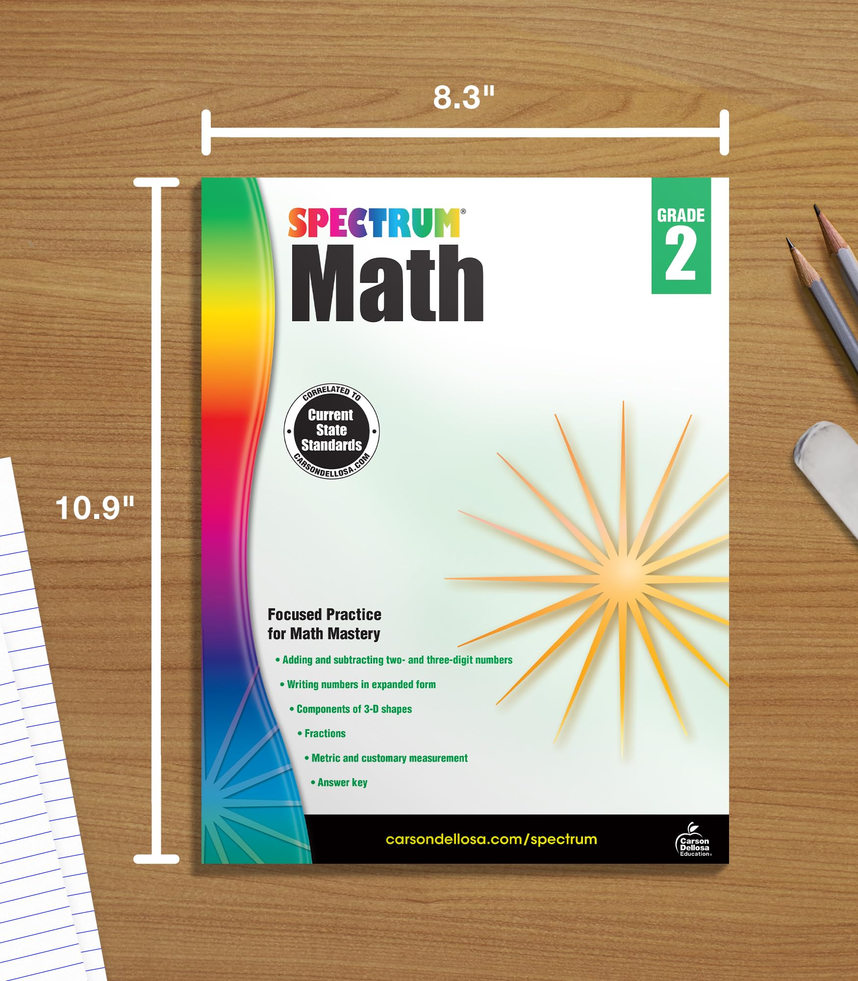 Spectrum 2nd Grade Math Workbook, Ages 7 to 8, Math Workbooks Grade 2 Covering Fractions, Adding and Subtracting 2- and 3-Digit Numbers, 3-D Shapes, and Measurement, Spectrum Grade 2 Math Workbook