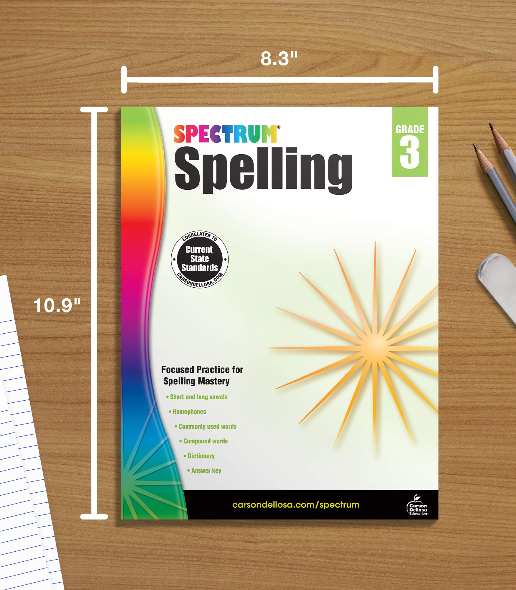 Spectrum Spelling Workbook Grade 3, Ages 8 to 9, 3rd Grade Spelling Workbook Covering Phonics, Handwriting Practice with Vowels, Consonants, Dictionary Skills, and More, Spelling Books for 3rd Grade