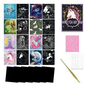 Hinkler Kaleidoscope - Ultimate Etch Art Kit - Mythical Creatures - Fantasy Etch Art Panels with Unicorns and Dragons - Mess-Free Arts and Craft Kits for Adults, Medium