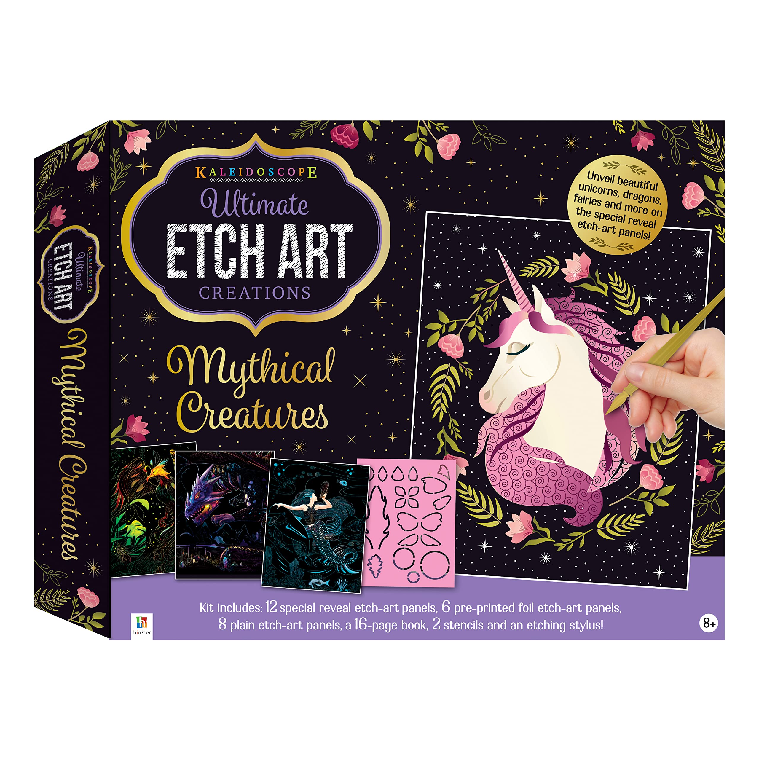 Hinkler Kaleidoscope - Ultimate Etch Art Kit - Mythical Creatures - Fantasy Etch Art Panels with Unicorns and Dragons - Mess-Free Arts and Craft Kits for Adults, Medium