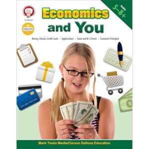 mark twain basic economics workbook, grades 5-8 financial literacy books, money, taxes, and economic principals with math practice, 5th grade workbooks and up, classroom or homeschool curriculum