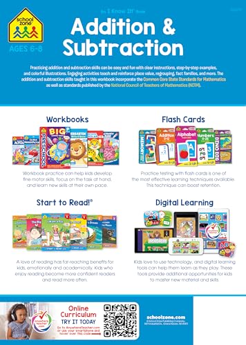 School Zone Addition and Subtraction Workbook: 1st Grade Math, Place Value, Regrouping, Fact Tables, and More (School Zone I Know It!® Workbook Series)