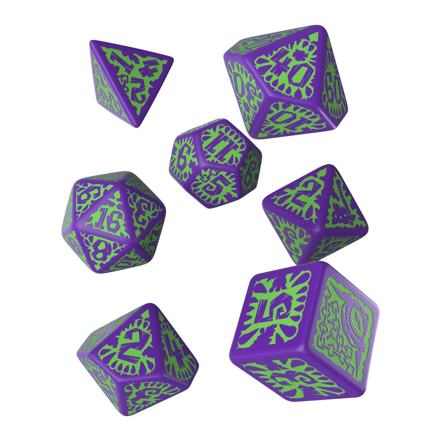 Q-Workshop Pathfinder Rpg Goblin Purple & Green Ornamented Dice Set 7 Polyhedral Pieces (QWOPAT76)