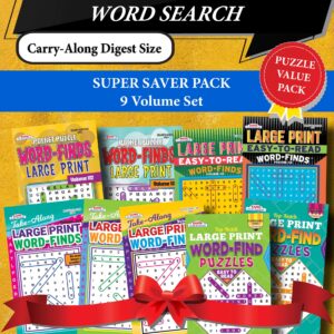 KAPPA Super Saver LARGE PRINT Word Search Puzzle Pack-Set of 9 Carry-Along Digest Size Books