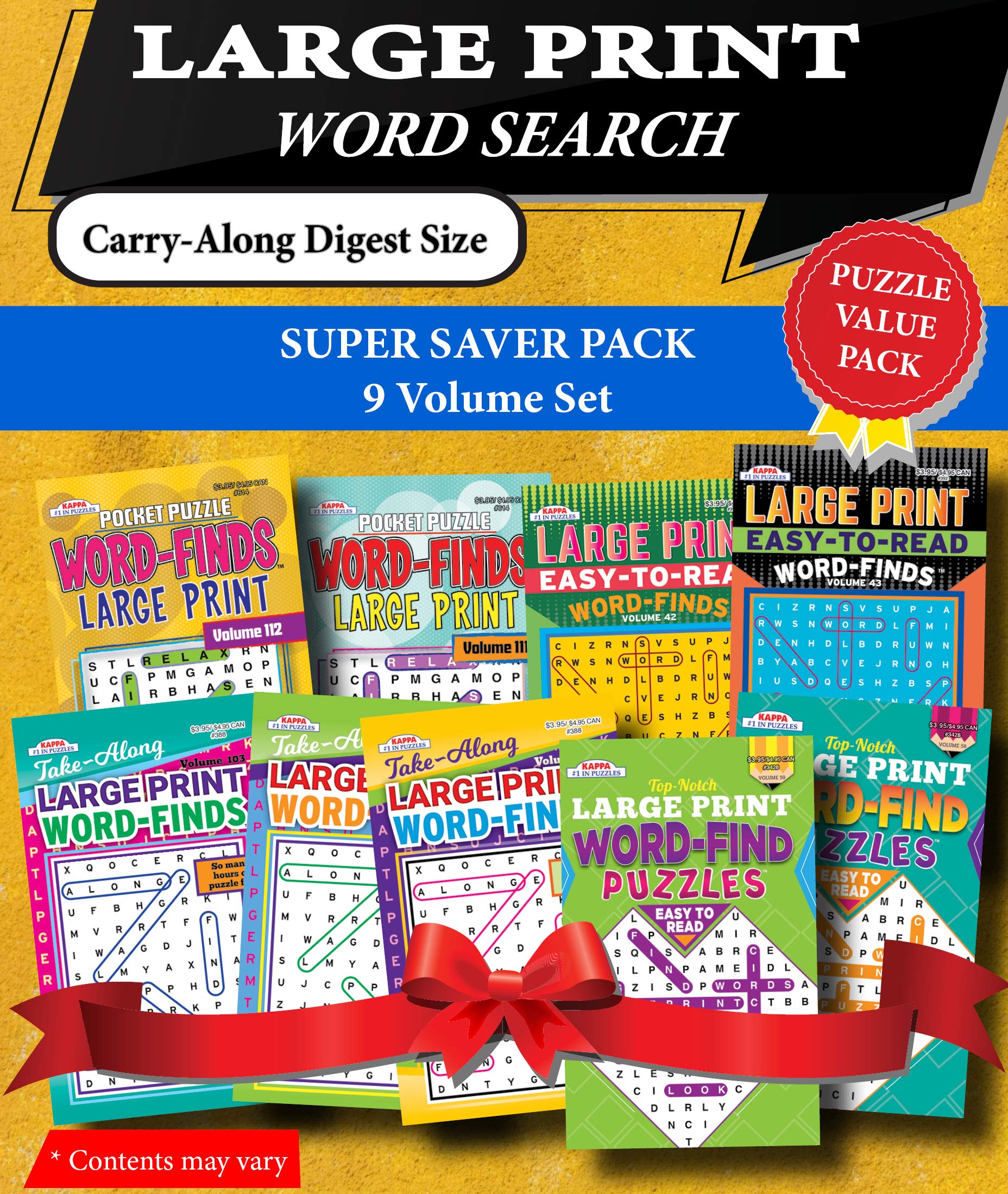 KAPPA Super Saver LARGE PRINT Word Search Puzzle Pack-Set of 9 Carry-Along Digest Size Books