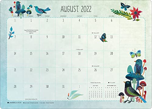 Geninne Zlatkis 2022 - 2023 Desk Pad Monthly Calendar (17-Month Aug 2022 - Dec 2023, 18.75" x 13.5"): Feathered Friends