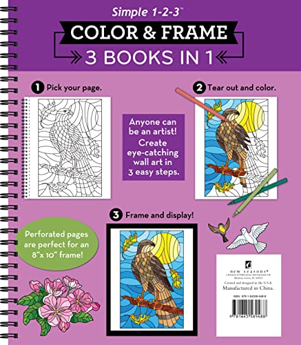 Color & Frame - 3 Books In 1 - Birds, Landscapes, Gardens (Adult Coloring Book - 79 Images to Color)