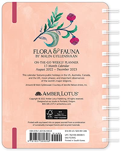 Flora & Fauna 2022-2023 Weekly Planner by Malin Gyllensvaan | On-the-Go 17-Month Calendar (Aug 2022 - Dec 2023) | Compact 5" x 7" | Flexible Cover, Wire-O Binding, Elastic Closure, Inner Pocket