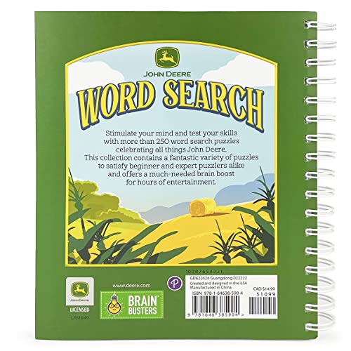 John Deere Word Search, Multi-Level Spiral-Bound Puzzle Book Including More Than 250 Farm, Tractor, and Animal Puzzles (Part of the Brain Busters Puzzle Collection)