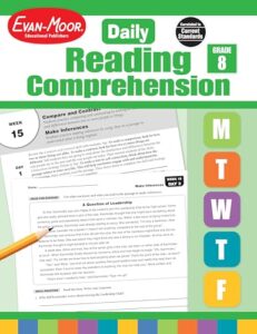 evan-moor daily reading comprehension, grade 8 - homeschooling & classroom resource workbook, reproducible worksheets, teaching edition, fiction and nonfiction, lesson plans, test prep