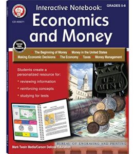 mark twain economics and money grades 5-8 interactive notebook, economics workbook & study guide covering the history of money, taxes, us currency, economy, money management, 5th grade workbooks & up