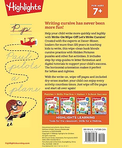 Write-On Wipe-Off Let's Write Cursive (Highlights Write-On Wipe-Off Fun to Learn Activity Books)