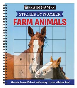 brain games - sticker by number: farm animals (easy - square stickers): create beautiful art with easy to use sticker fun!