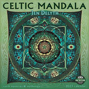 celtic mandala 2023 wall calendar: earth mysteries & mythology by jen delyth | 12" x 24" open | amber lotus publishing