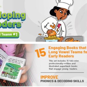 Decodable Readers: 15 Long Vowel Teams Phonics Books for Beginning Readers Ages 4-7 Developing Decoders (Set 8)