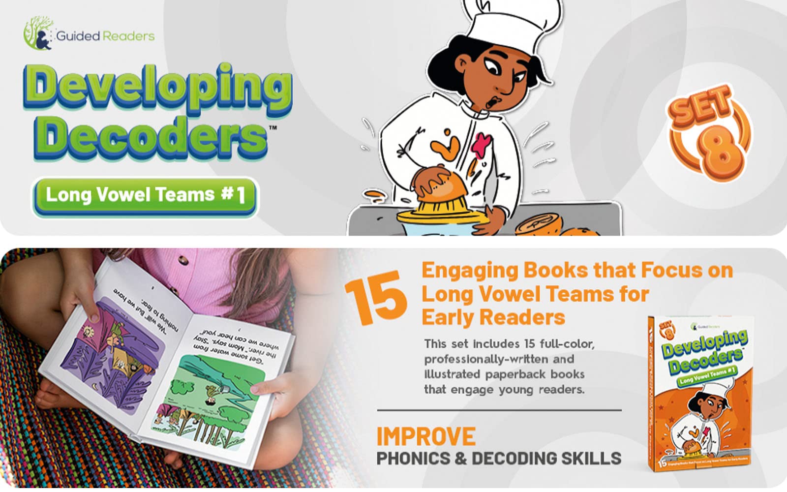 Decodable Readers: 15 Long Vowel Teams Phonics Books for Beginning Readers Ages 4-7 Developing Decoders (Set 8)