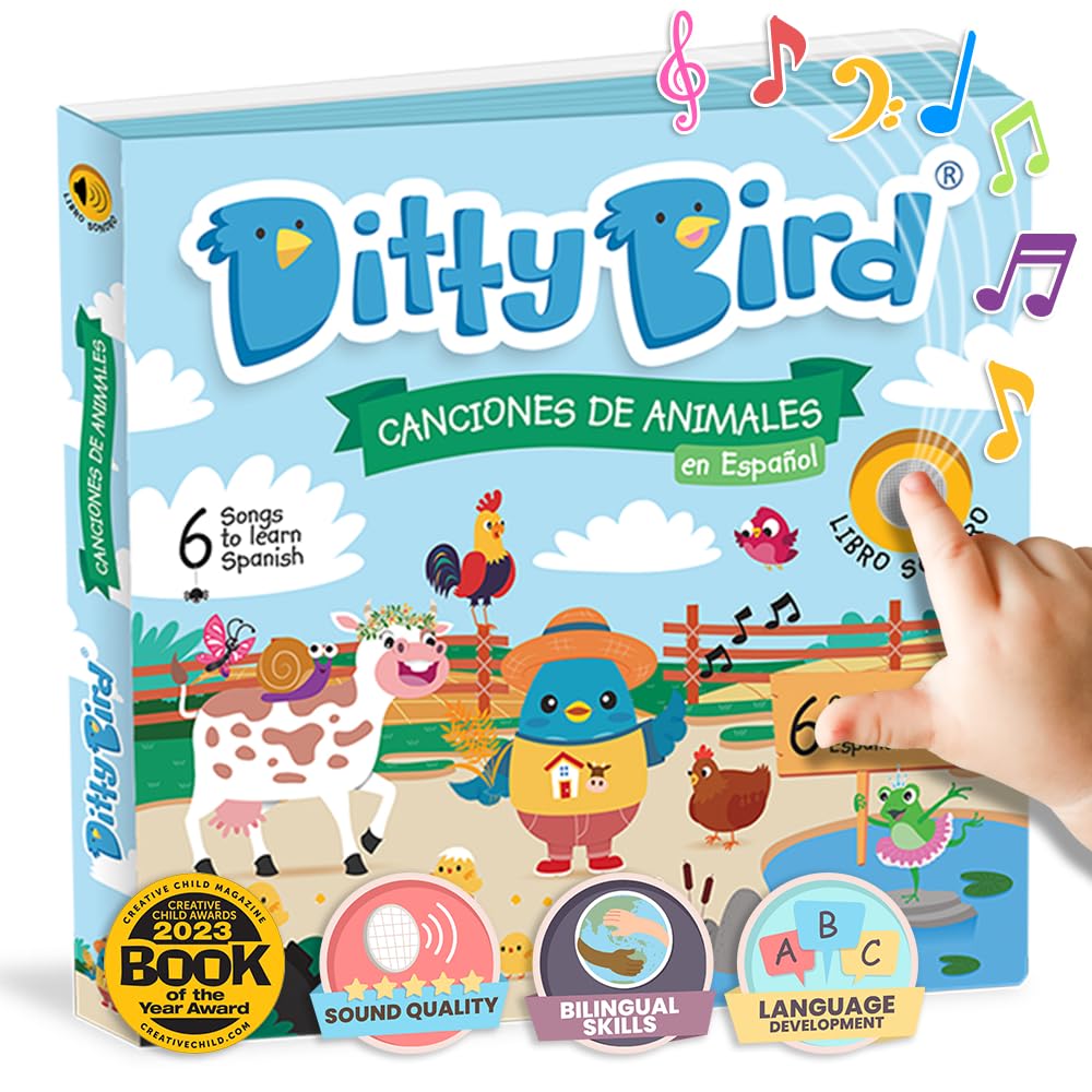 Ditty Bird Spanish Nursery Rhymes Book | Animal and Bedtime | Spanish Bilingual Musical Books for Toddler | Fun, Interactive Sound Books for Babies | Libro En Español para Bebés (Animal Songs)