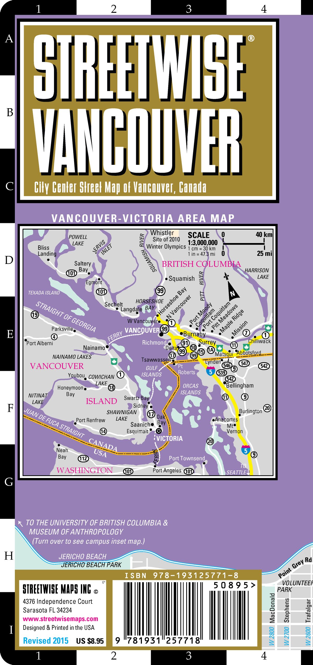 Streetwise Vancouver Map - Laminated City Center Street Map of Vancouver, Canada