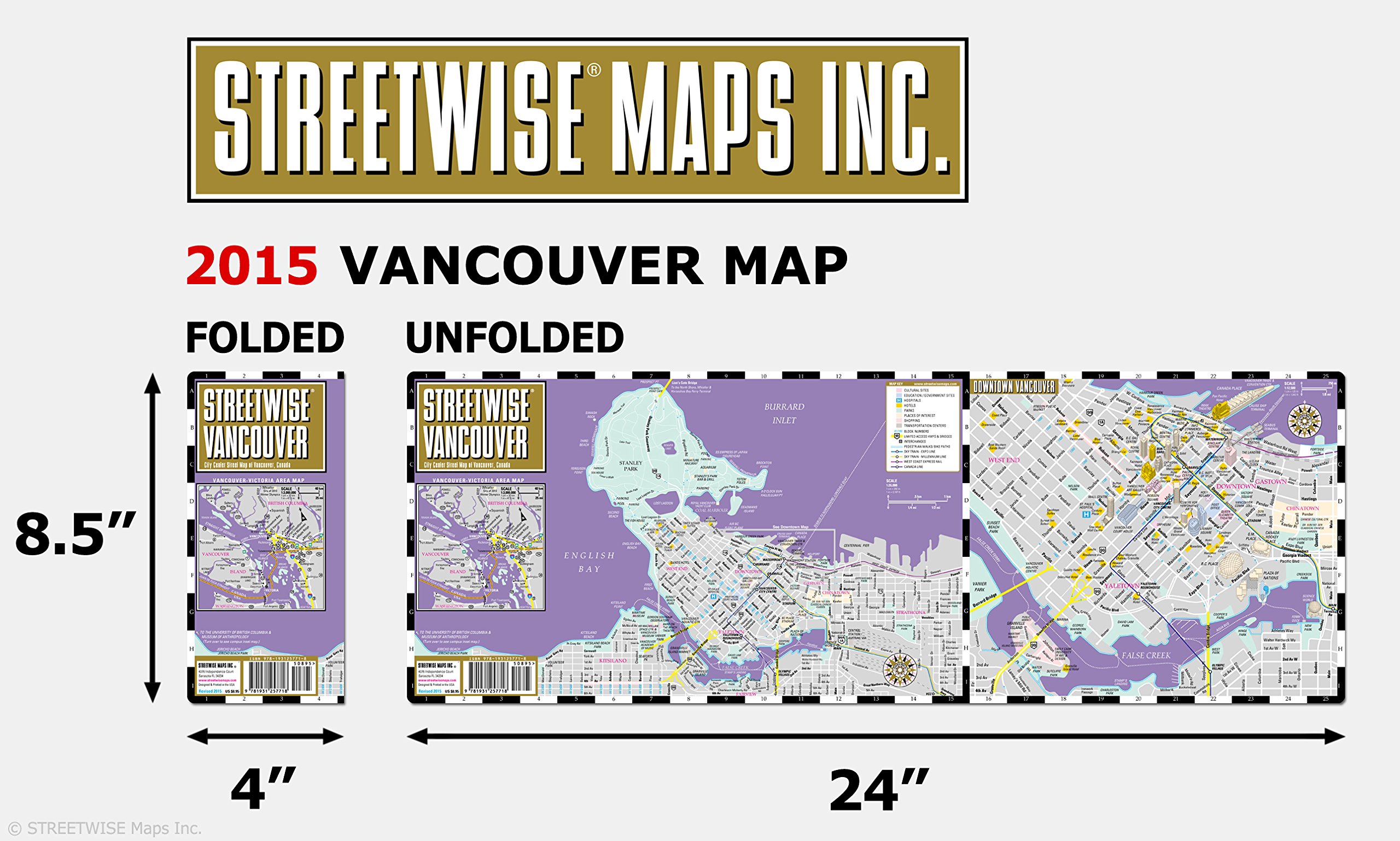 Streetwise Vancouver Map - Laminated City Center Street Map of Vancouver, Canada