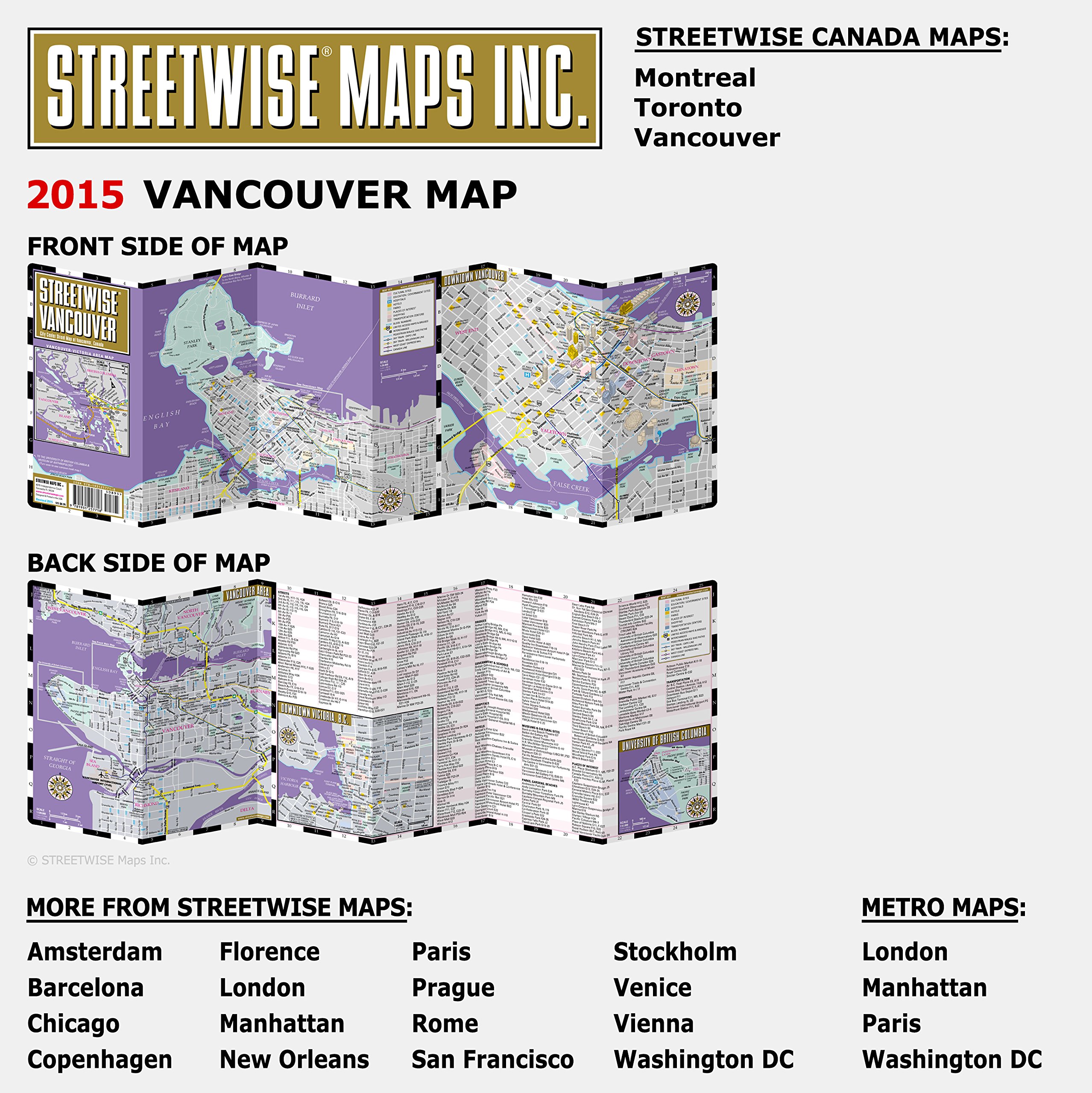 Streetwise Vancouver Map - Laminated City Center Street Map of Vancouver, Canada