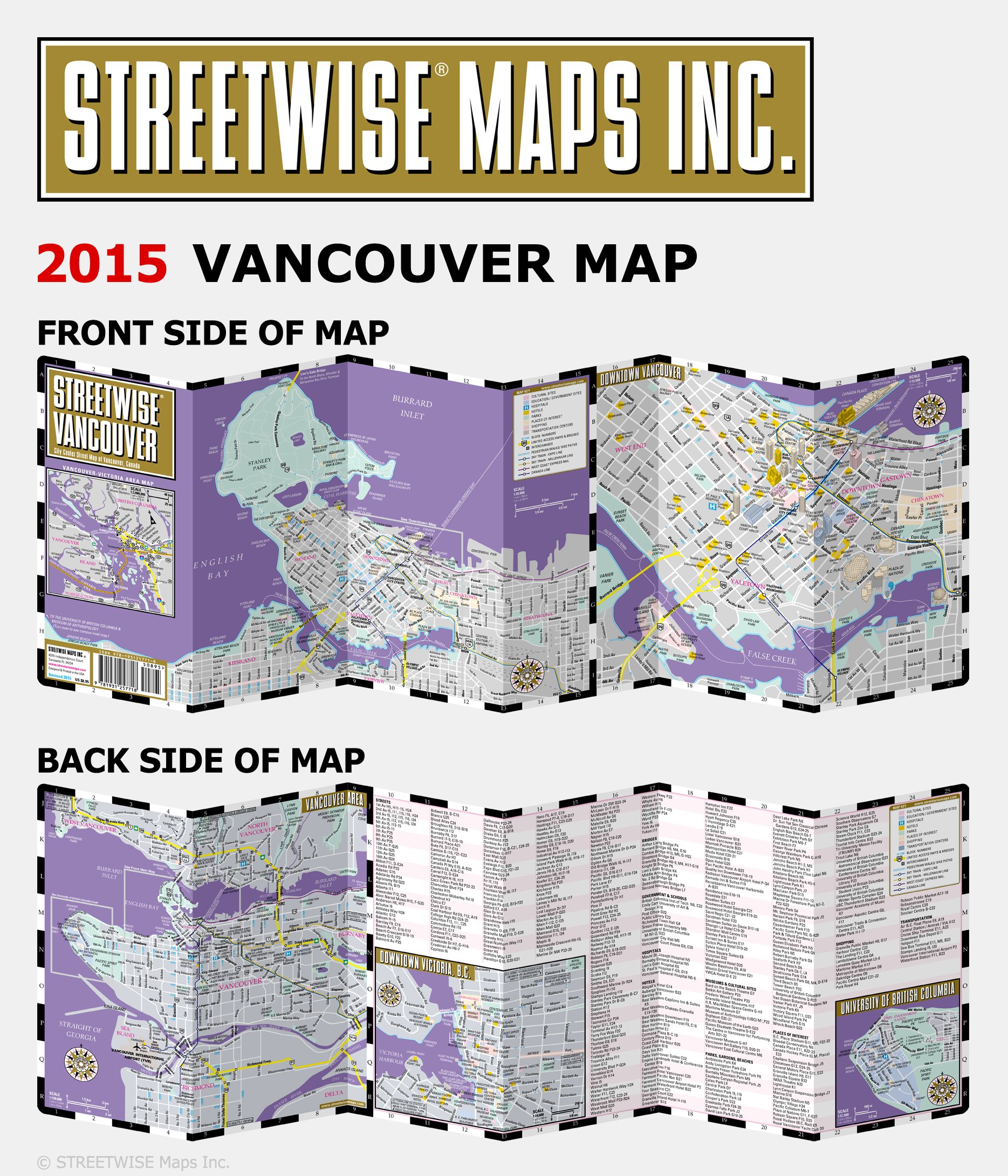 Streetwise Vancouver Map - Laminated City Center Street Map of Vancouver, Canada