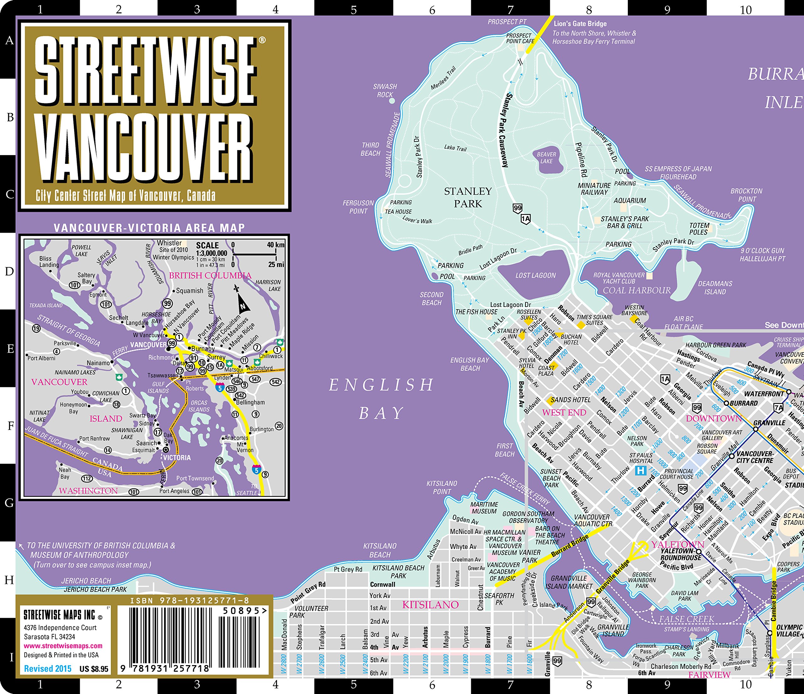 Streetwise Vancouver Map - Laminated City Center Street Map of Vancouver, Canada