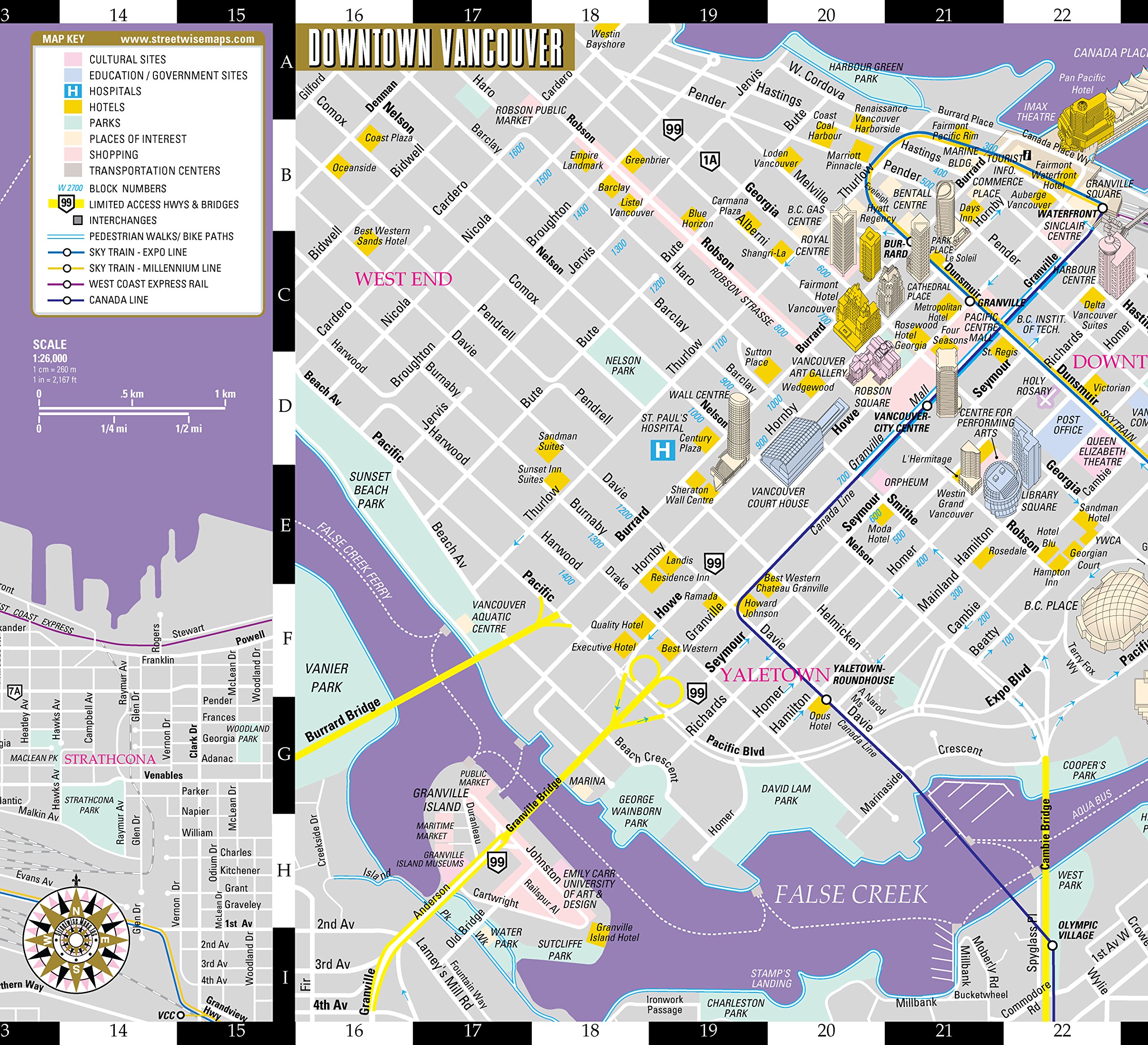 Streetwise Vancouver Map - Laminated City Center Street Map of Vancouver, Canada