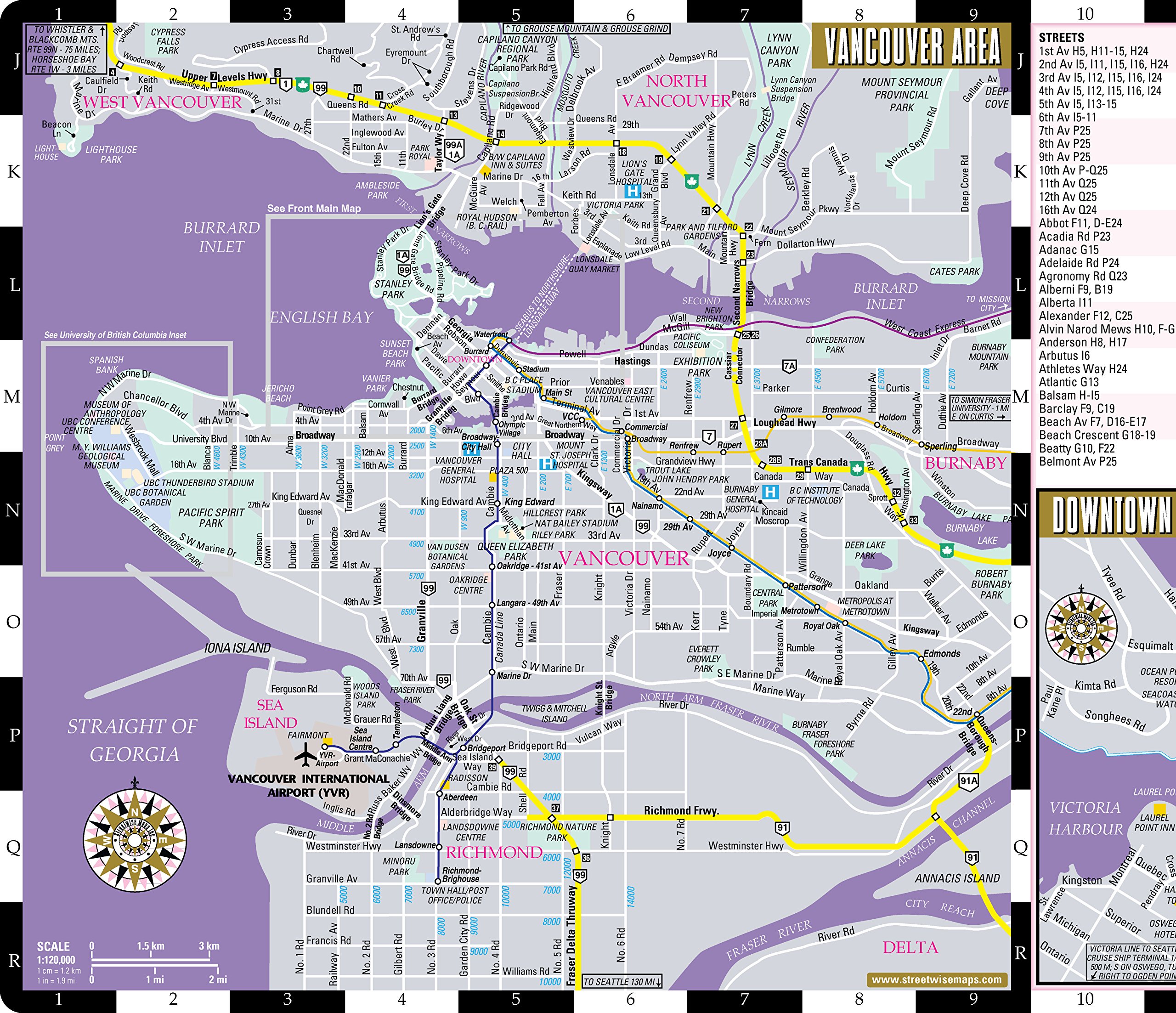 Streetwise Vancouver Map - Laminated City Center Street Map of Vancouver, Canada