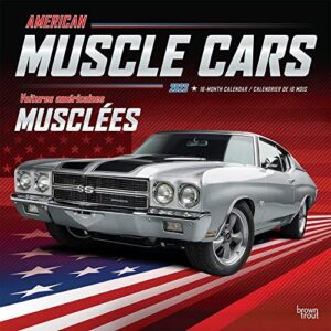 american muscle cars official | voitures américaines musclées officiel | 2023 12 x 24 inch monthly square wall calendar | foil stamped cover | english/french bilingual | browntrout | usa motor ford chevrolet chrysler oldsmobile pontiac