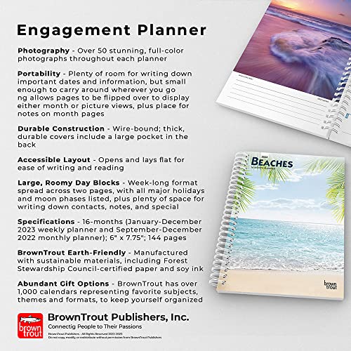 Beaches | 2023 6 x 7.75 Inch Spiral-Bound Wire-O Weekly Engagement Planner Calendar | New Full-Color Image Every Week | BrownTrout | Travel Nature Tropical