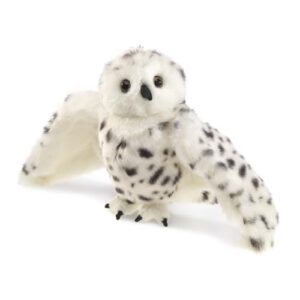 folkmanis snowy owl hand puppet, standard packaging, white, black